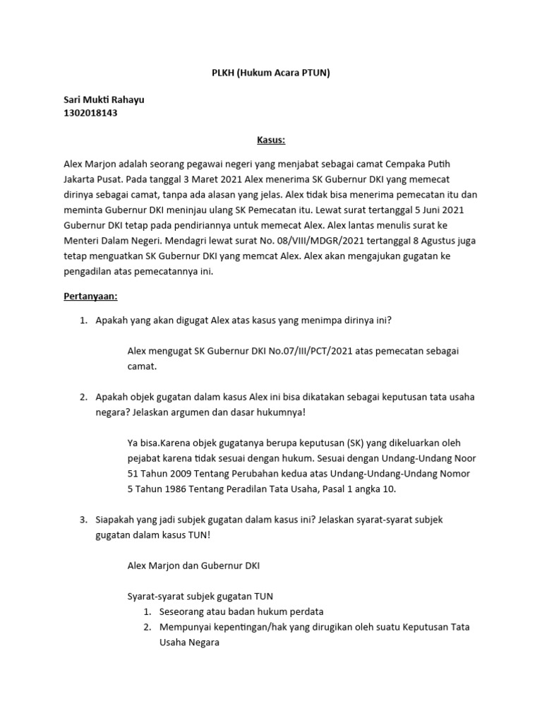 Tugas PLKH | PDF | Pengelolaan Keuangan & Uang | Hukum