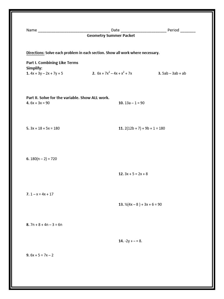 Geometry Honors And College Prep Pdf Area Circle 7392