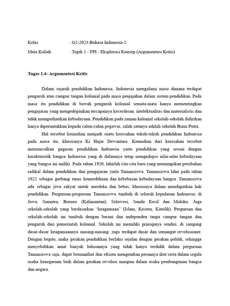 Topik 1 - FPI - Eksplorasi Konsep (Argumentasi Kritis) | PDF
