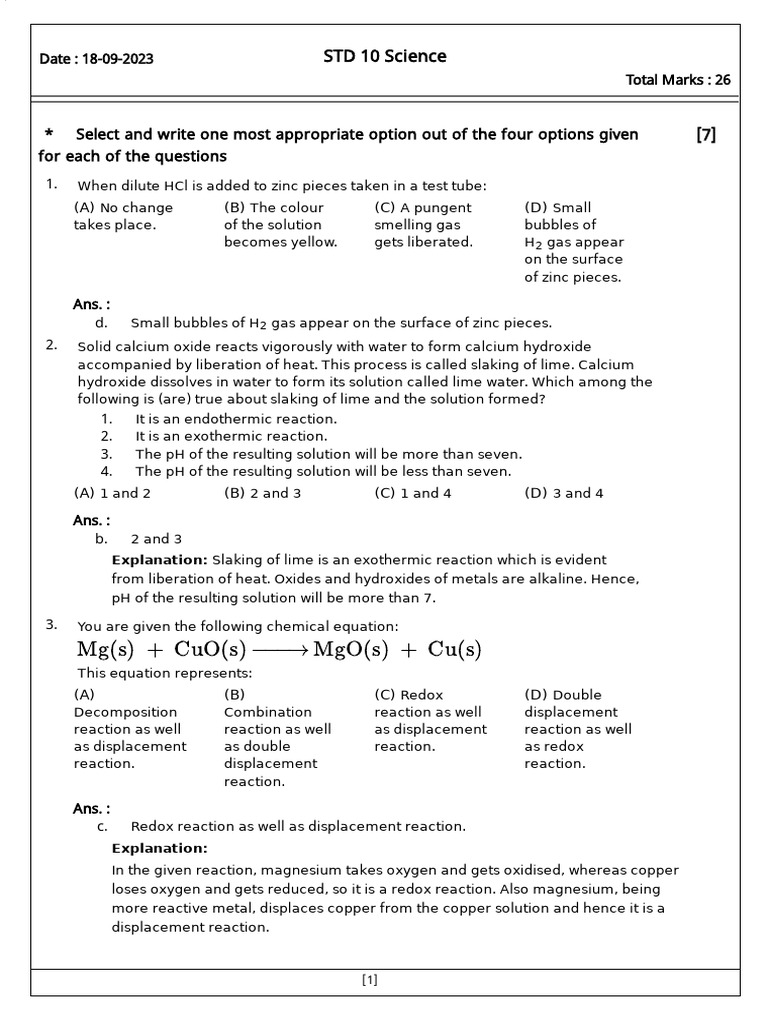 Chemistry Reaction Types and Observations | PDF | Chemical Reactions ...