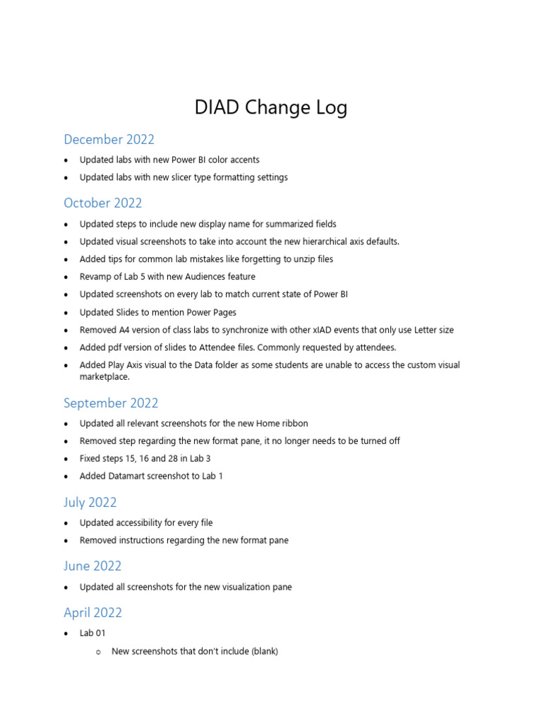DIAD Change Log | PDF | Screenshot | Software