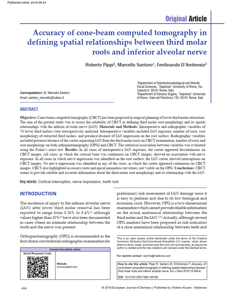 Accuracy of Cone-Beam Computed Tomography in Defining Spatial Relationships Between Third Molar ...
