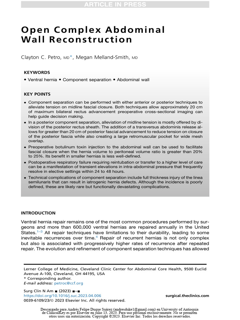 Open Complex Abdominal Wall Reconstruction | PDF | Abdomen | Intensive ...