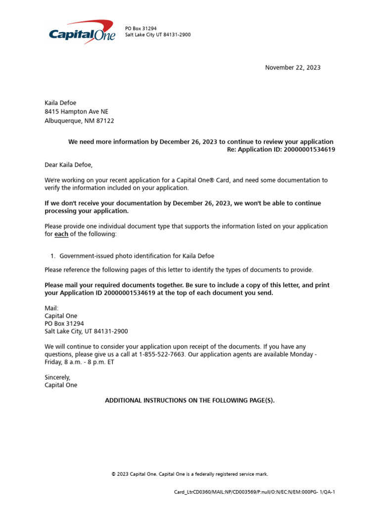 Additional Information Letter Pdf Identity Document Document