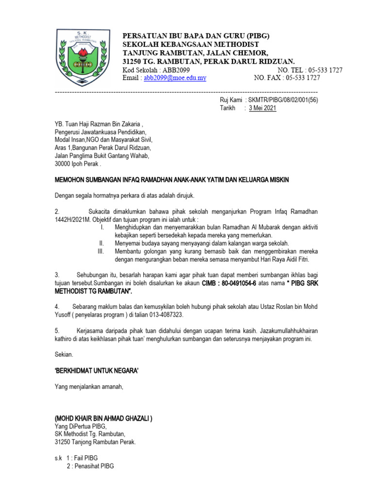 Surat Mohon Sumbangan RamadhanRazman Akaria | PDF