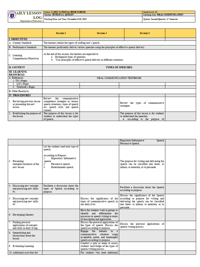 DLL in Oral Communication in Context | PDF | Learning | Pedagogy