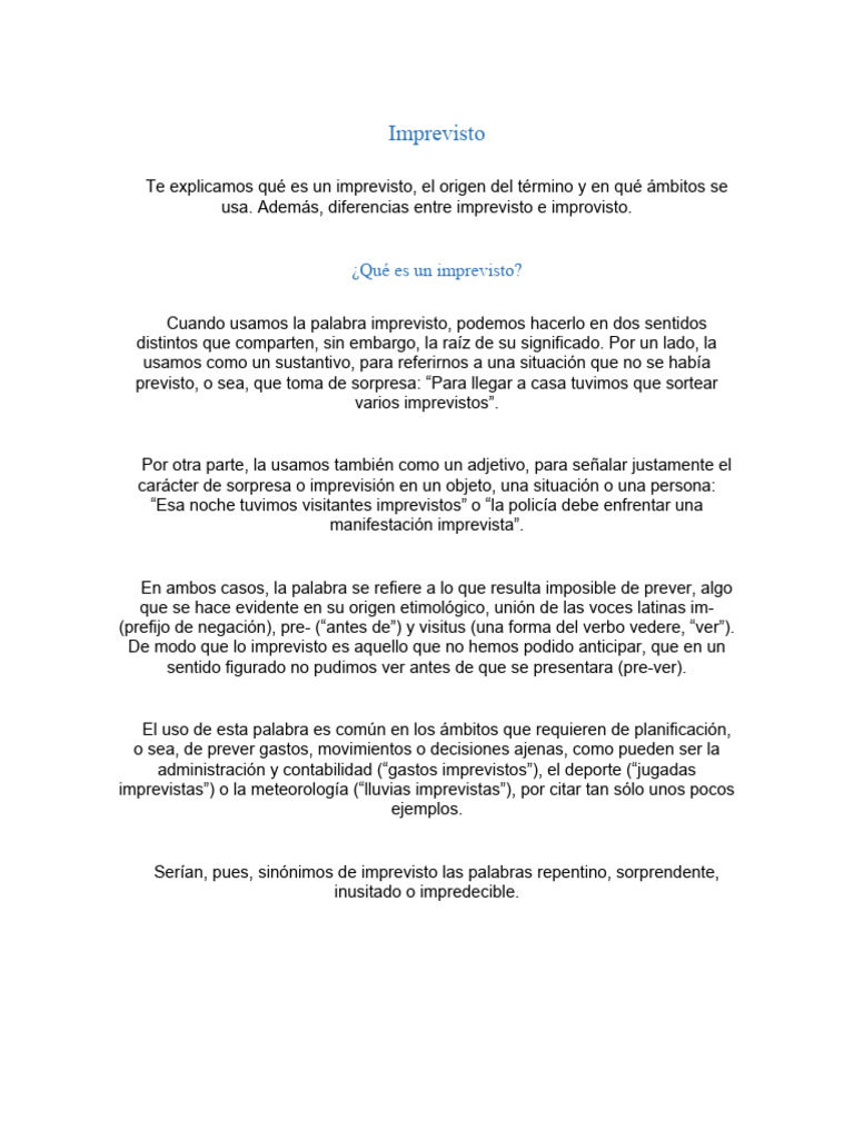 Imprevisto | PDF | Palabra | Adverbio