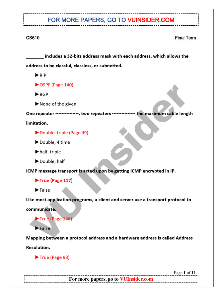 CS610 Final Term Past Paper 2 | PDF | Internet Protocols | Computer Network