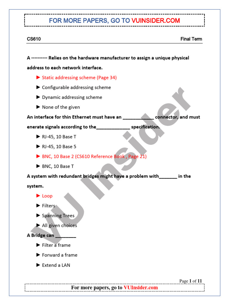 CS610 Final Term Past Paper 1 | PDF | Computer Network | Internet Protocols