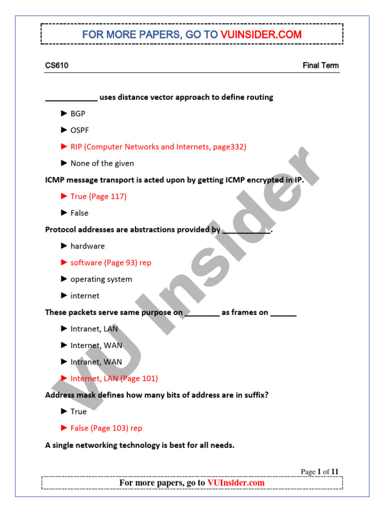 CS610 Final Term Past Paper 3 | PDF | Computer Network | Internet Protocols