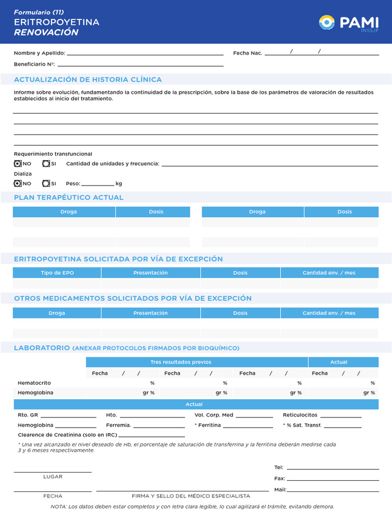 Renovación de Eritropoyetina PAMI | PDF | Ciencias de la Salud | Drogas