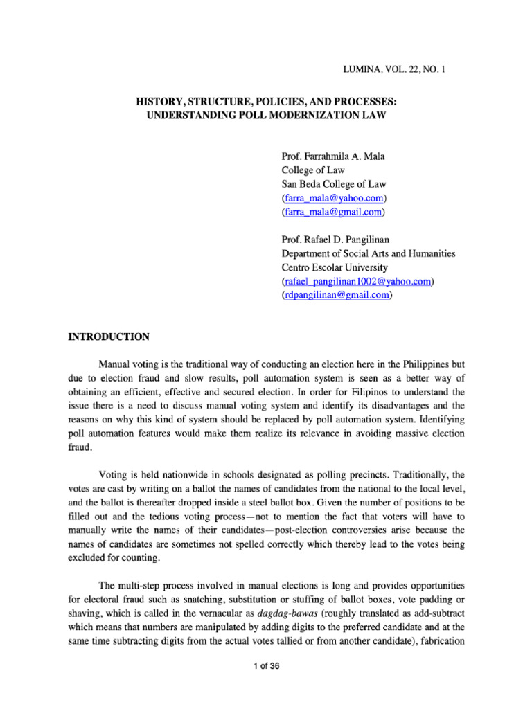 Philippine EJournals - History, Structure, Policies, and Processes - Understanding Poll ...