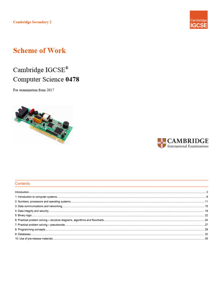 0478 Scheme of Work (For Examination From 2017) | PDF | Data Compression | Computer Data Storage