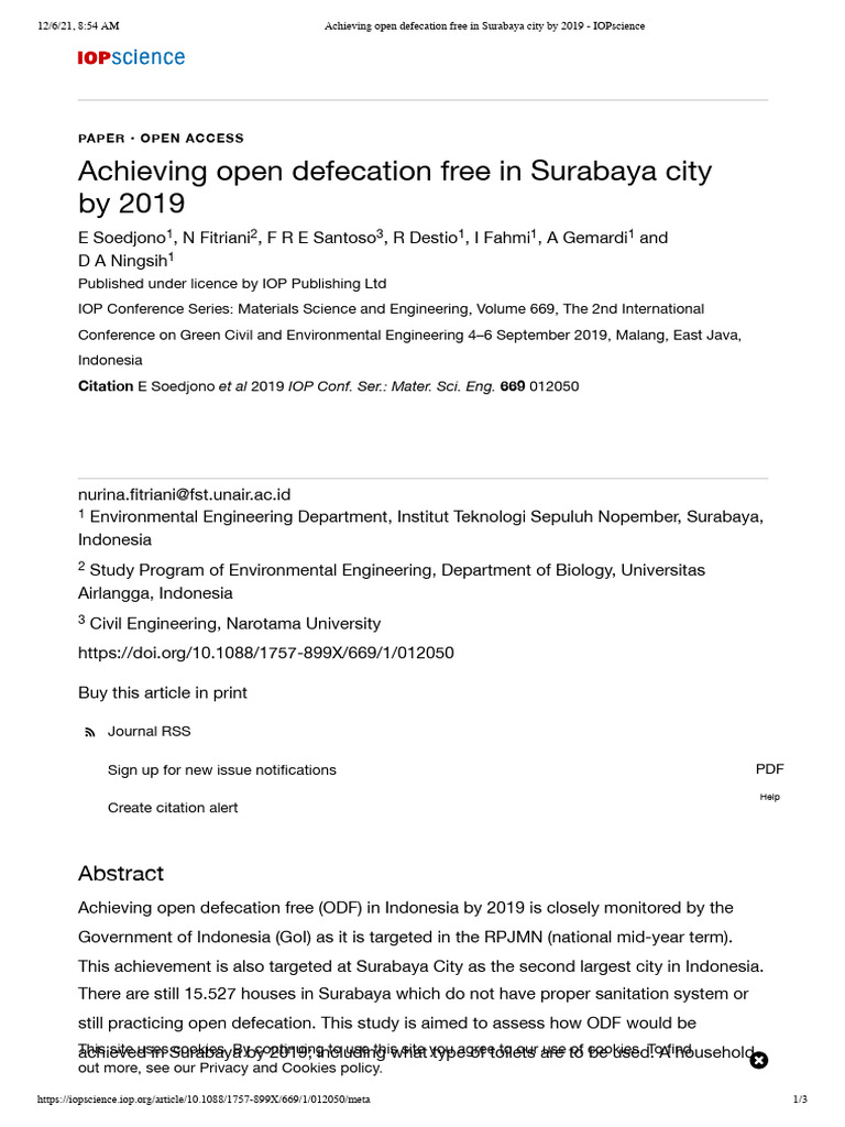 Achieving Open Defecation Free in Surabaya City by | PDF | Science ...