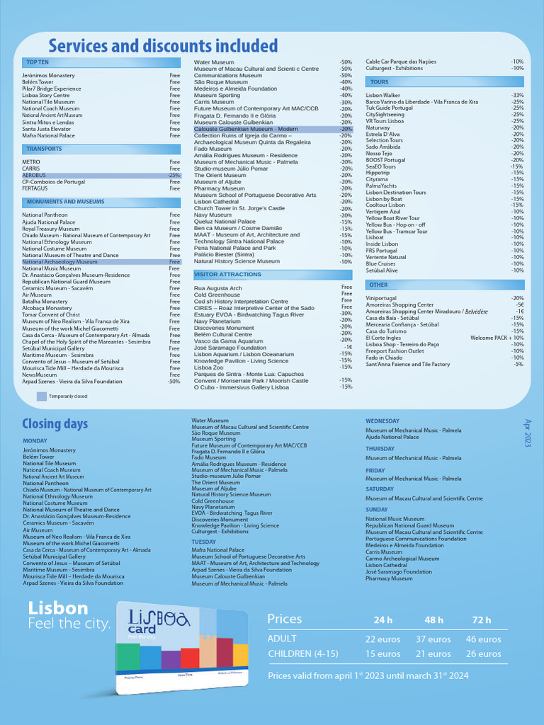 Lisboa Card IncludedAttractions | PDF | Lisbon | Portugal