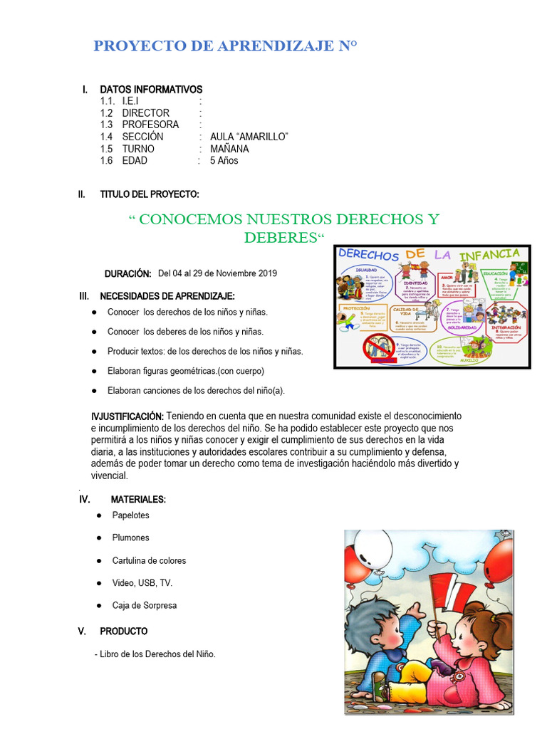 Proyecto 9 Derechos Del Niño 2022-2 | PDF | Aprendizaje | Evaluación