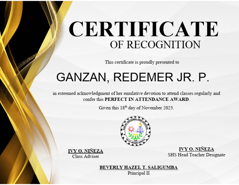 Certificate Perfect Highest Attendance 23 24 | PDF