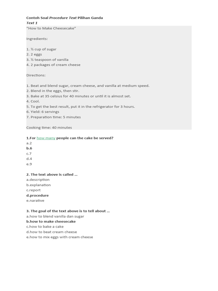 Contoh Soal Procedure Text | PDF | Cakes | Breads