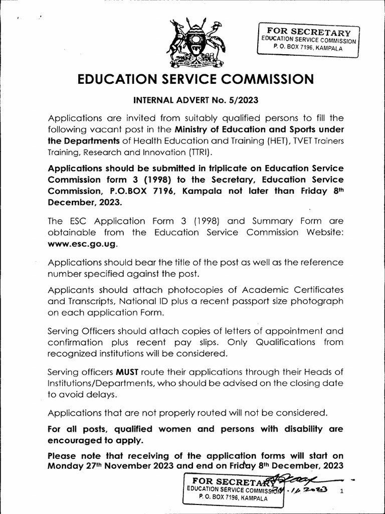 INTERNAL ADVERT NO. 5 of 2023 | PDF | Nursing | Academic Degree