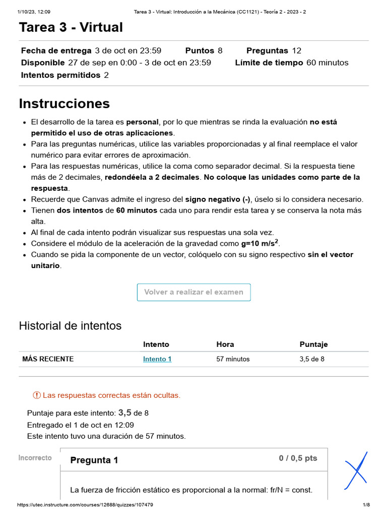 Tarea 3 - Virtual - Introducción A La Mecánica (CC1121) - Teoría 2 - 2023 - 2 | PDF | Fricción ...