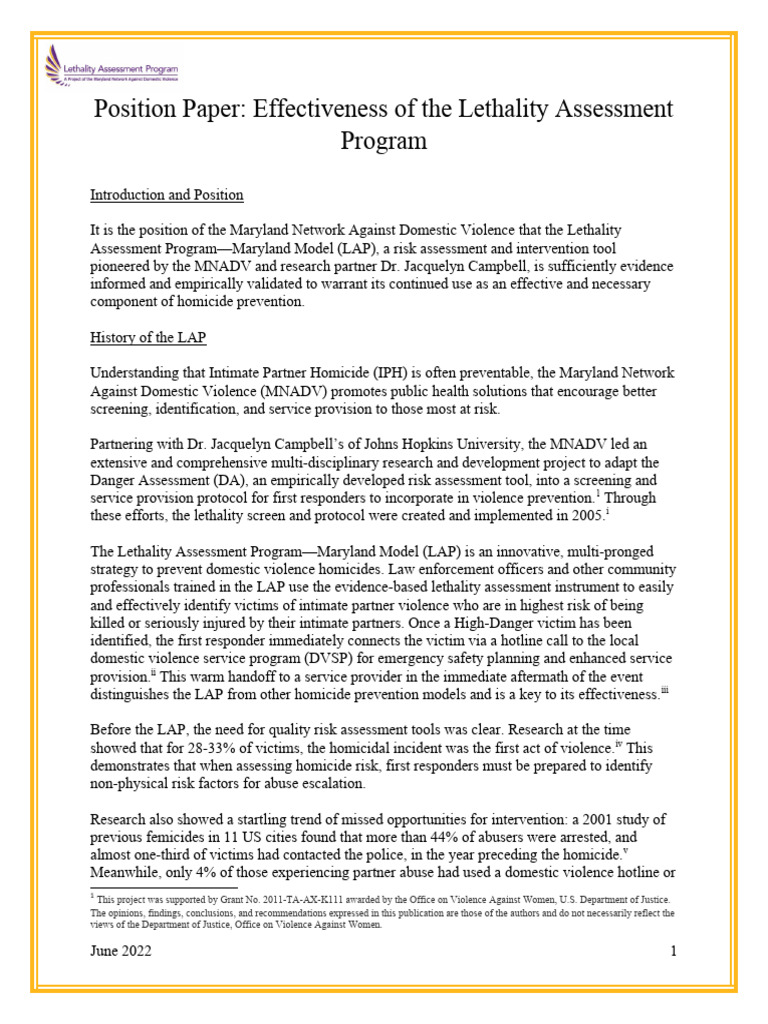 LAP Effectiveness Position Paper | PDF | Violence | Domestic Violence