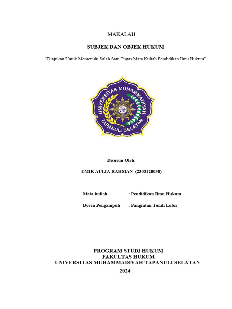 Subyek dan Objek Hukum dalam Hukum | PDF | Hukum | Ilmu Sosial