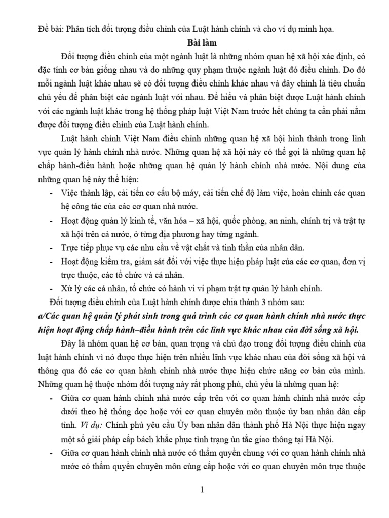 (123doc) Phan Tich Doi Tuong Dieu Chinh Cua Luat Hanh Chinh Va Cho Vi Du Minh Hoa | PDF