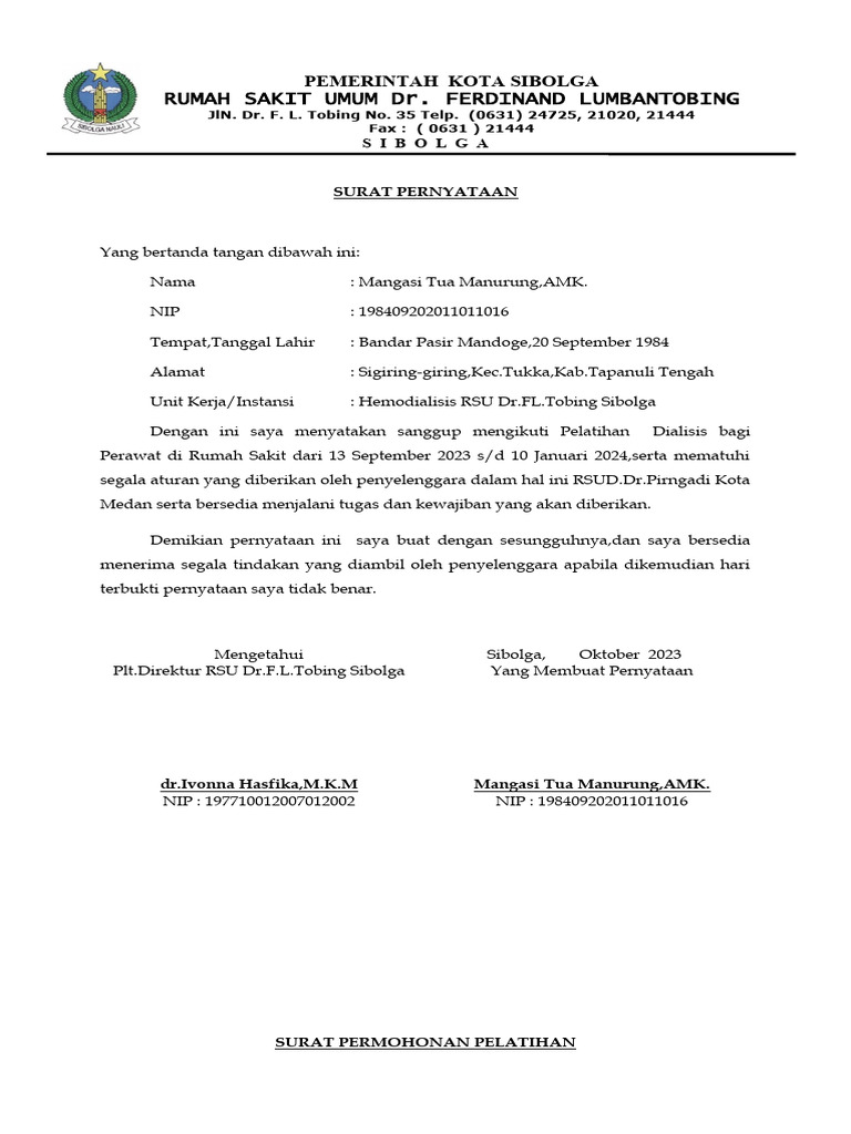 Surat Pernyataan Pelatihan | PDF