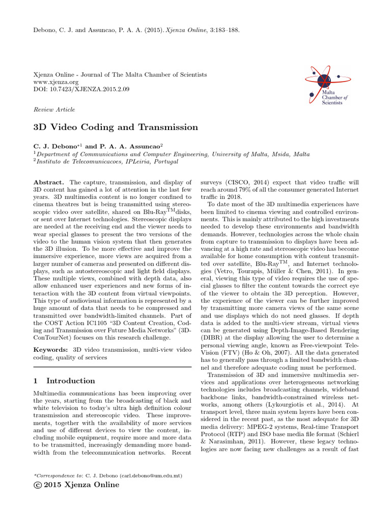 3D Video Coding and Transmission | PDF | Video | Stereoscopy