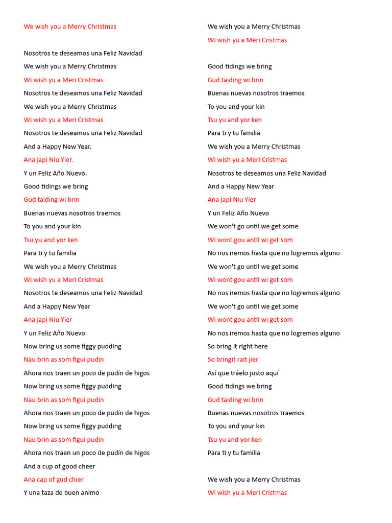 We Wish You A Merry Christmas PRONUNCIACION | PDF | Música europea ...