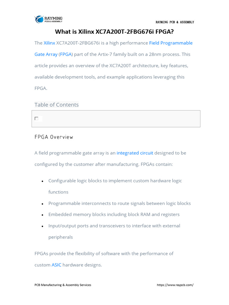 What Is Xilinx Xc7a200t-2fbg676i Fpga | PDF