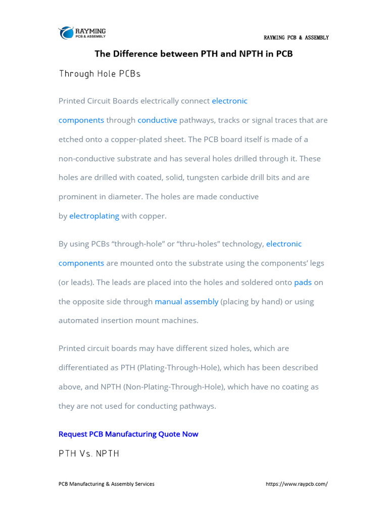 The Difference Between PTH and NPTH in PCB | PDF | Printed Circuit ...