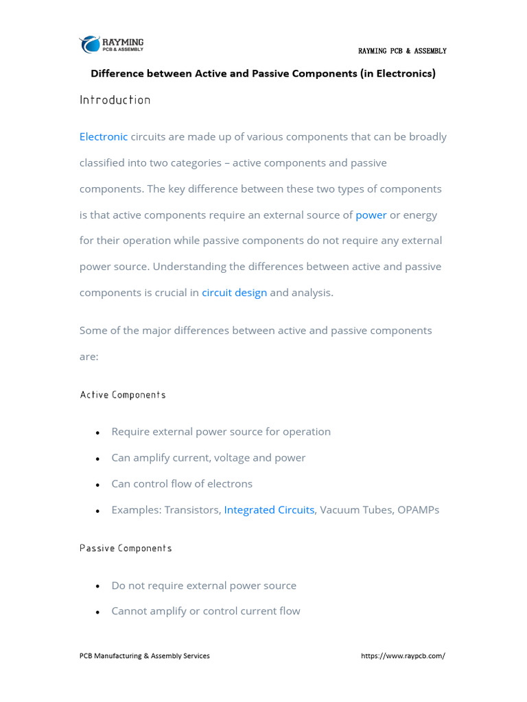 Difference Between Active and Passive Components (In Electronics) | PDF | Amplifier | Passivity ...