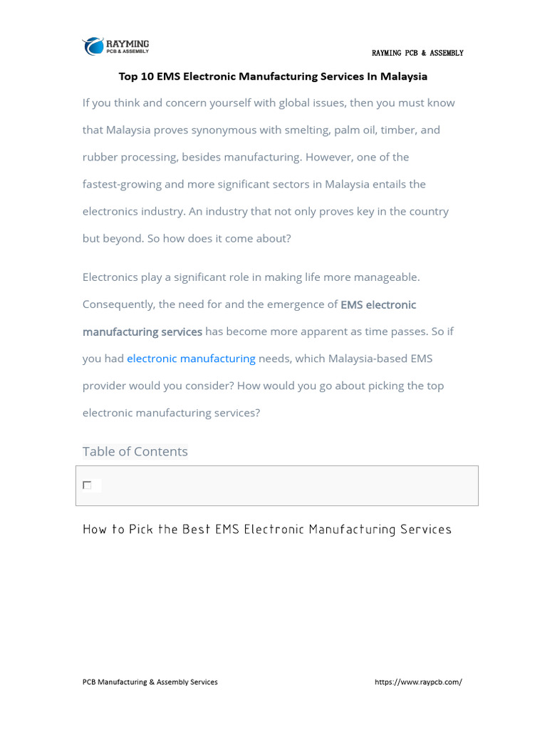 Top 10 Ems Electronic Manufacturing Services In Malaysia Pdf