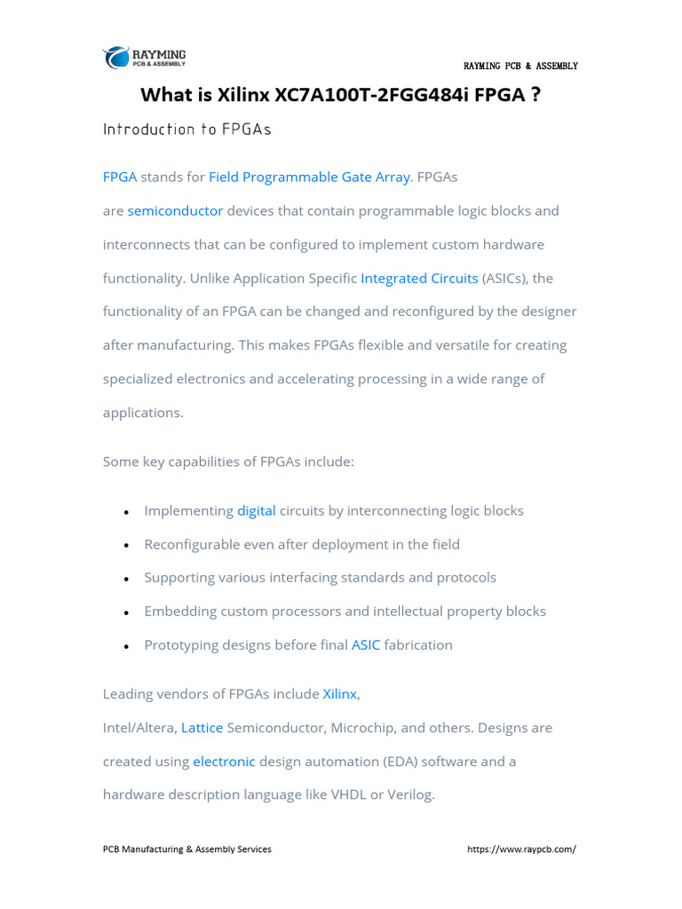 What Is Xilinx Xc7a100t-2fgg484i Fpga | PDF | Field Programmable Gate Array | Electricity
