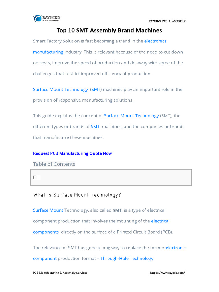 Top 10 SMT Assembly Brand Machines | PDF | Printed Circuit Board | Design