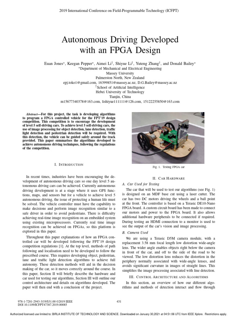 Autonomous Driving Developed with an FPGA design | PDF | Color ...