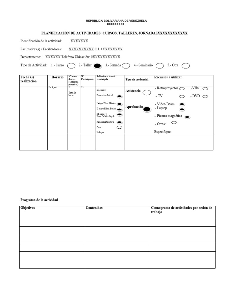 Modelo de Programa de Taller | PDF