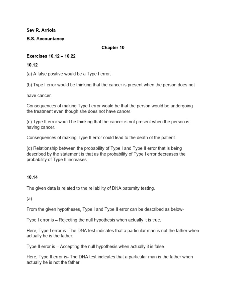 STATISTICS-Exercises-10.12-10.64 | PDF | P Value | Type I And Type Ii ...