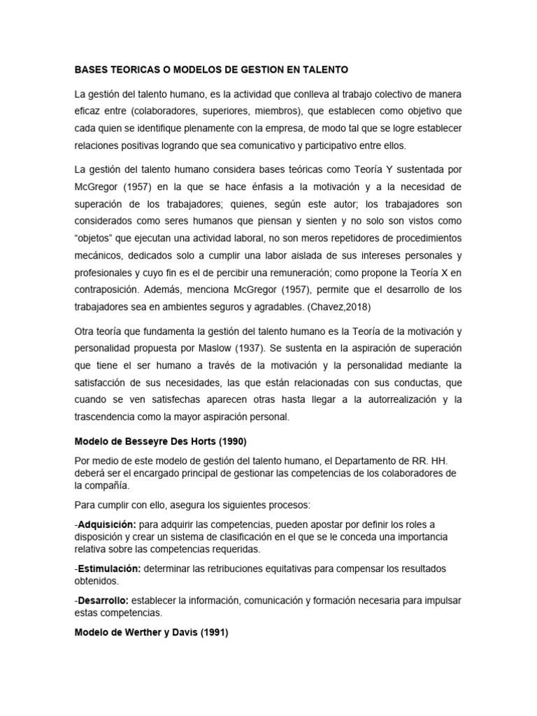 Bases Teoricas de Gestion en Talento | PDF | Gestión de recursos humanos | Gestión del talento