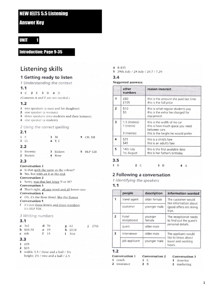 IELTS 5.5 Listening Answer Key | PDF