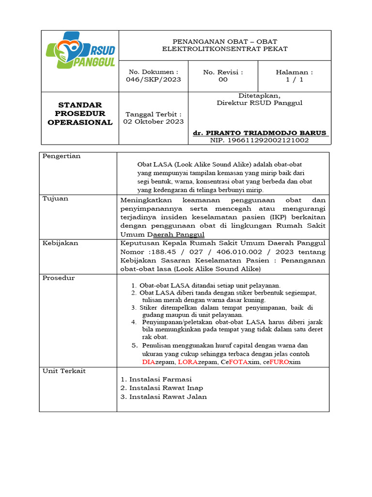 Prosedur Penanganan Obat LASA | PDF