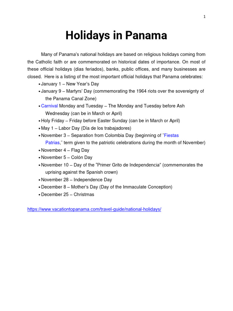 Holidays in Panama | PDF | Carnival | Panama