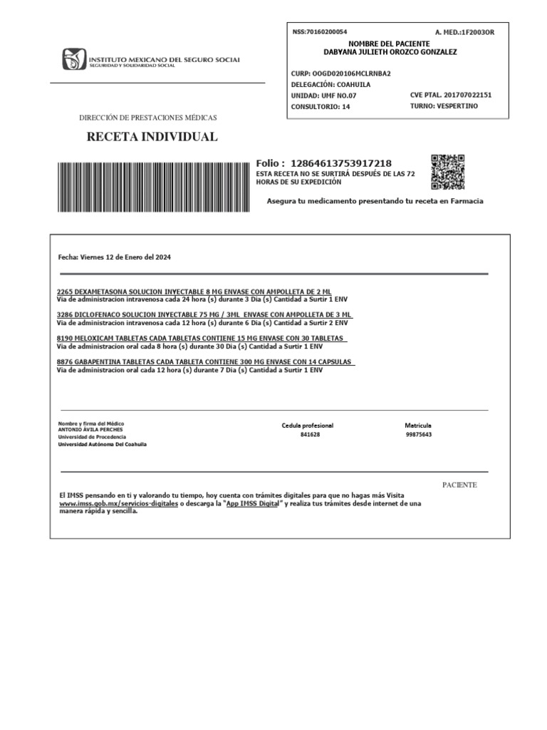 Dabyana Receta Lumbalgia Coahuila | PDF | Drogas | Programas sociales