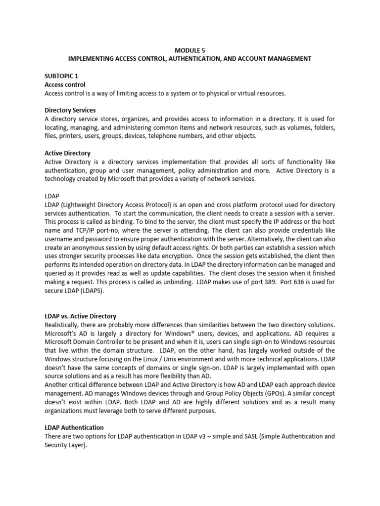 IMPLEMENTING ACCESS CONTROL, AUTHENTICATION, AND ACCOUNT MANAGEMENT | PDF | Password | User ...