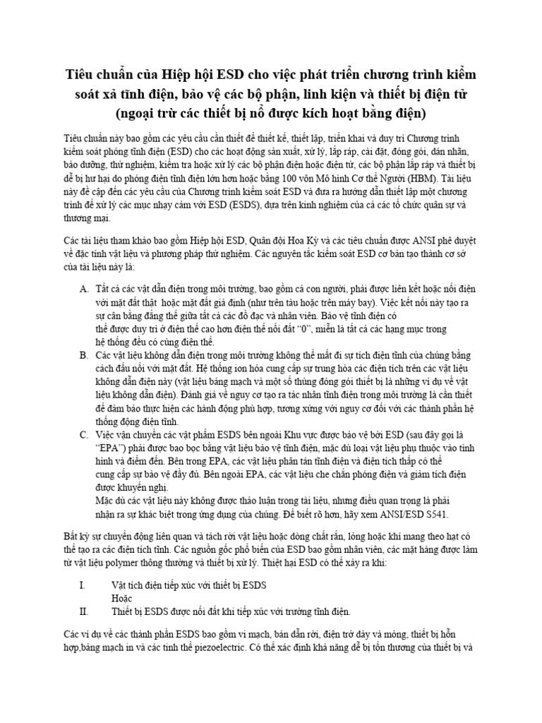 Tiêu chuẩn hiệp hội xả tĩnh điện ESD | PDF