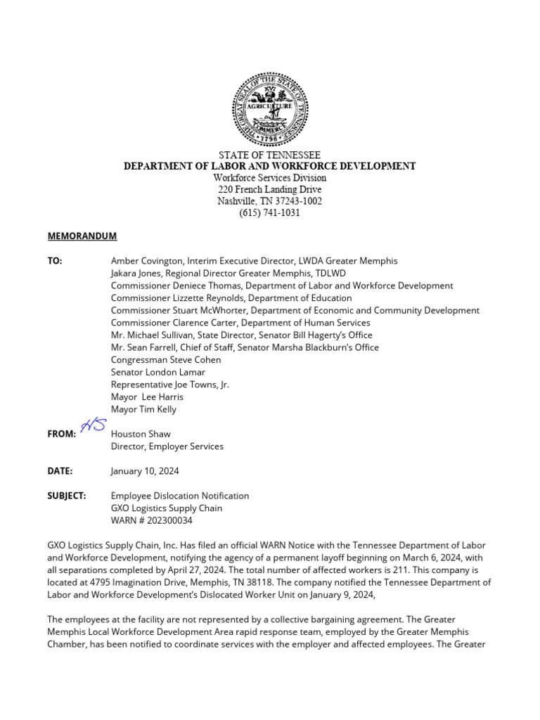 Gxo Logistics Supply Chain Inc TDLWD Warn Letter | PDF Gxo Logistics Supply Chain Inc TDLWD Warn Letter | PDF