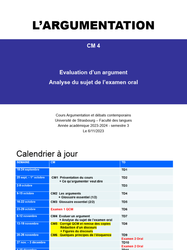 Cours PPT - Argumentation 2023 - Cm4 | PDF | Argumentation | Rhétorique