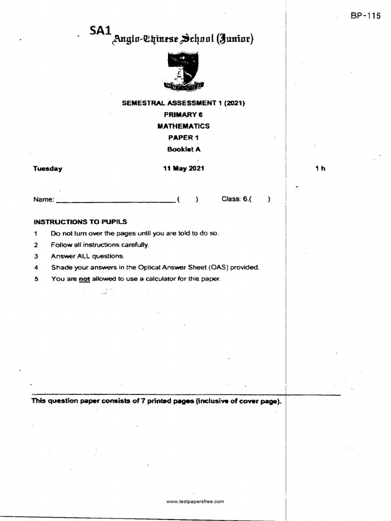 P6 Maths 2021 Sa1 Acs Junior Pdf