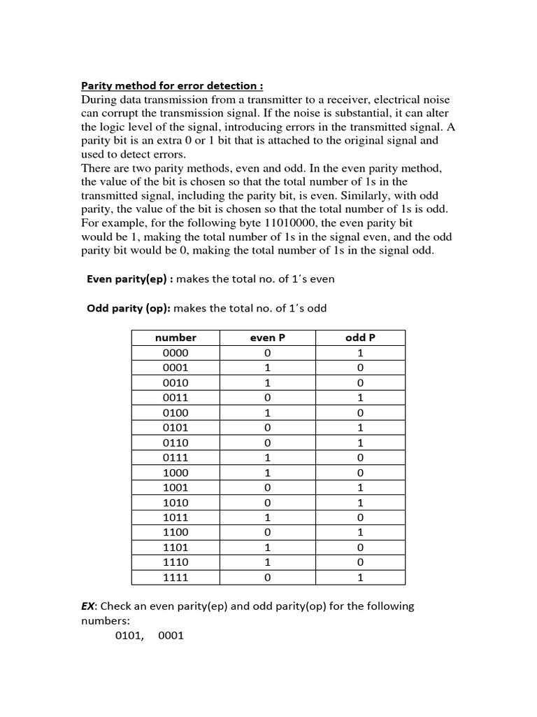 Parity Method For Error Detection:: EX: Check An Even Parity (Ep) and ...